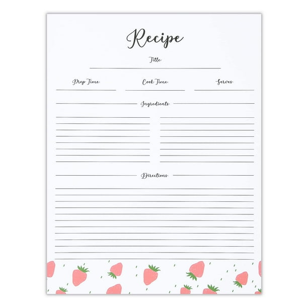 Outshine Premium Recipe Paper for 8.5" x 11" Recipe Binders, Strawberry ...