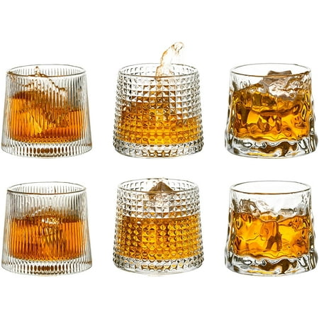 Lonbiaci Slanted Crystal Whiskey Glasses Set of 6 Unique Spinning Old ...