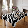 Black and White Stripes Ripple Table Cloth 60x84in, Waterproof ...