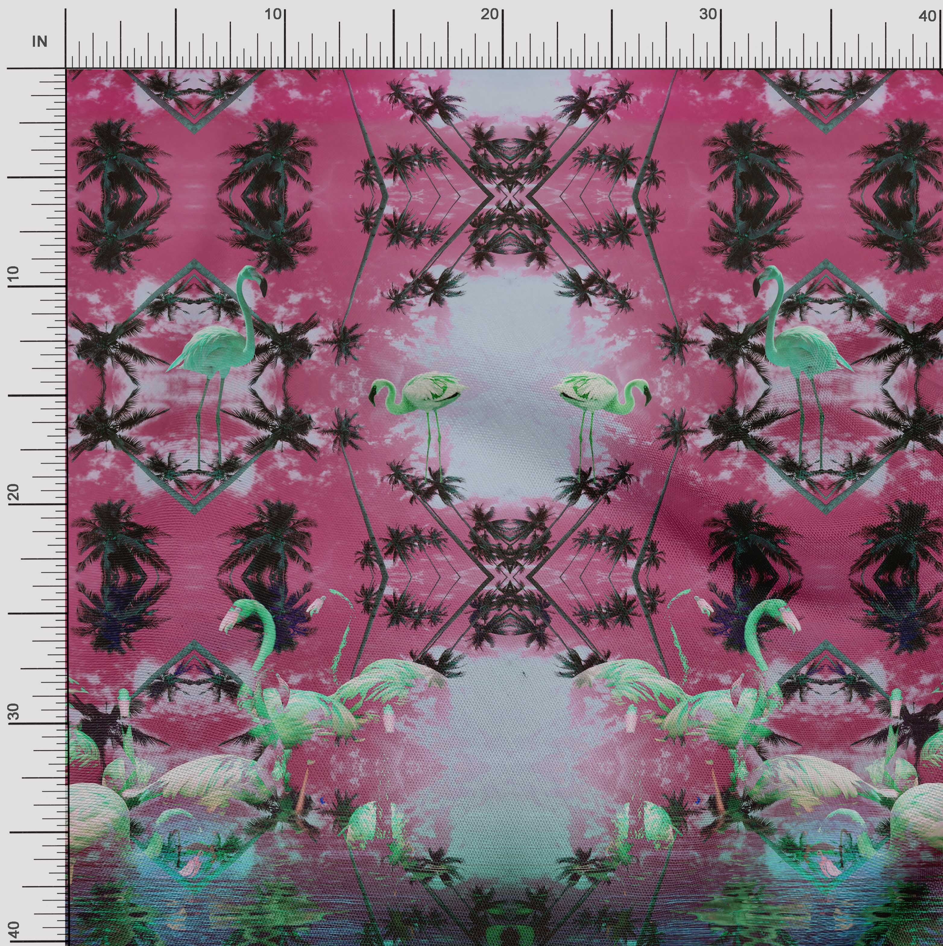 Soimoi Rayon Crepe Fabric Palm Tree, & Flamingo Panel Print Sewing ...