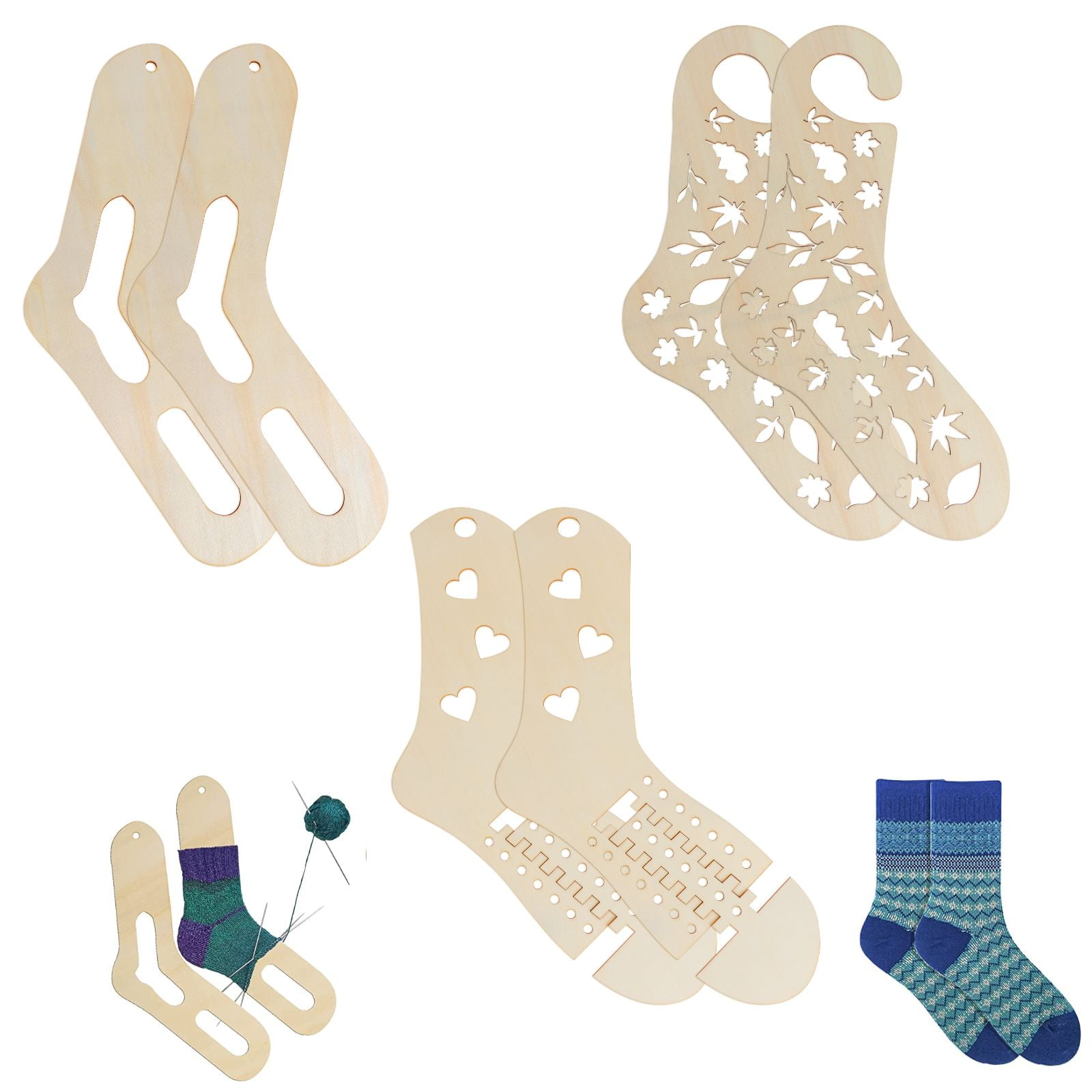 Sock Form Wood Natural: 3 Pairs Heart Leaves Sock Blocker Stocking ...