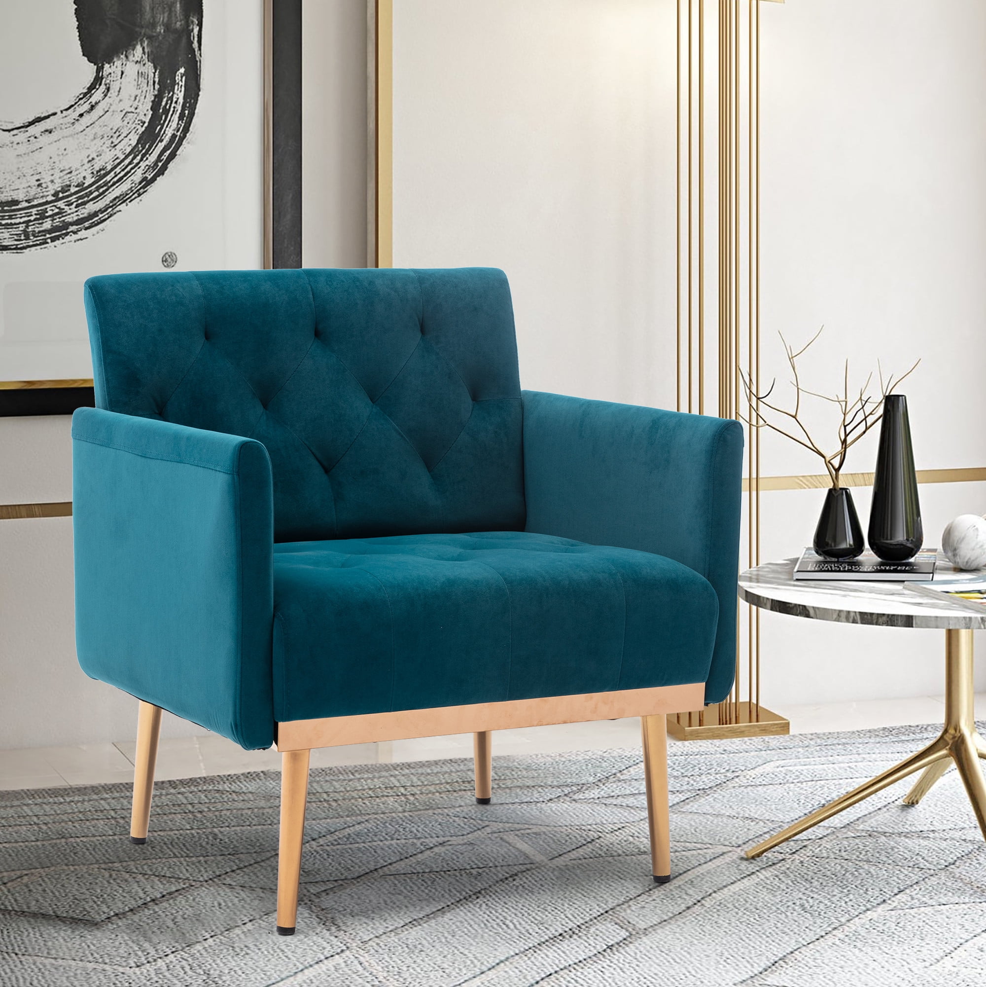 HOMEFUN Teal Morden Leisure Single Accent Chair with Rose Golden Feet