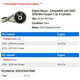 Engine Mount - Compatible with 2002 - 2008 Mini Cooper 1.6L 4-Cylinder ...