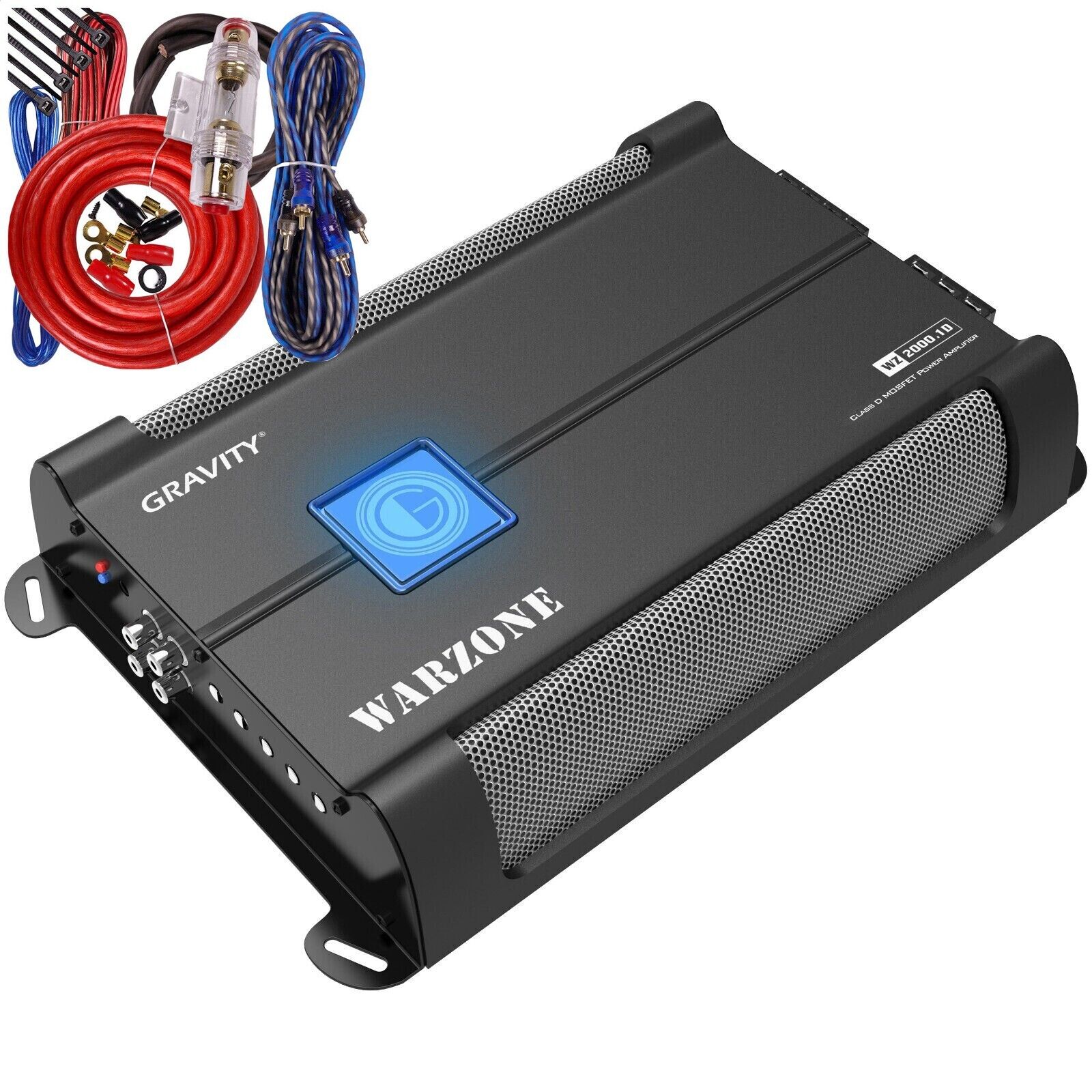Gravity WZ2000.1D 2000W Class D 1 Ohm Car Audio Subwoofer Amplifier + 4 ...