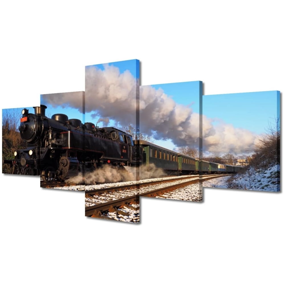 TISHIRON 5PCS Framed Steam TrainTheme Canvas Wall Art Set,50"x24" Smoke ...