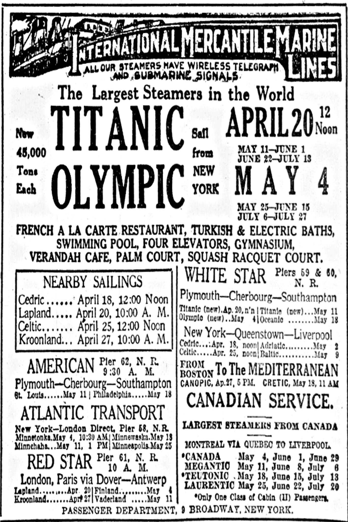 24x36 gallery poster, Titanic advertisement scheduled for a 20 April ...