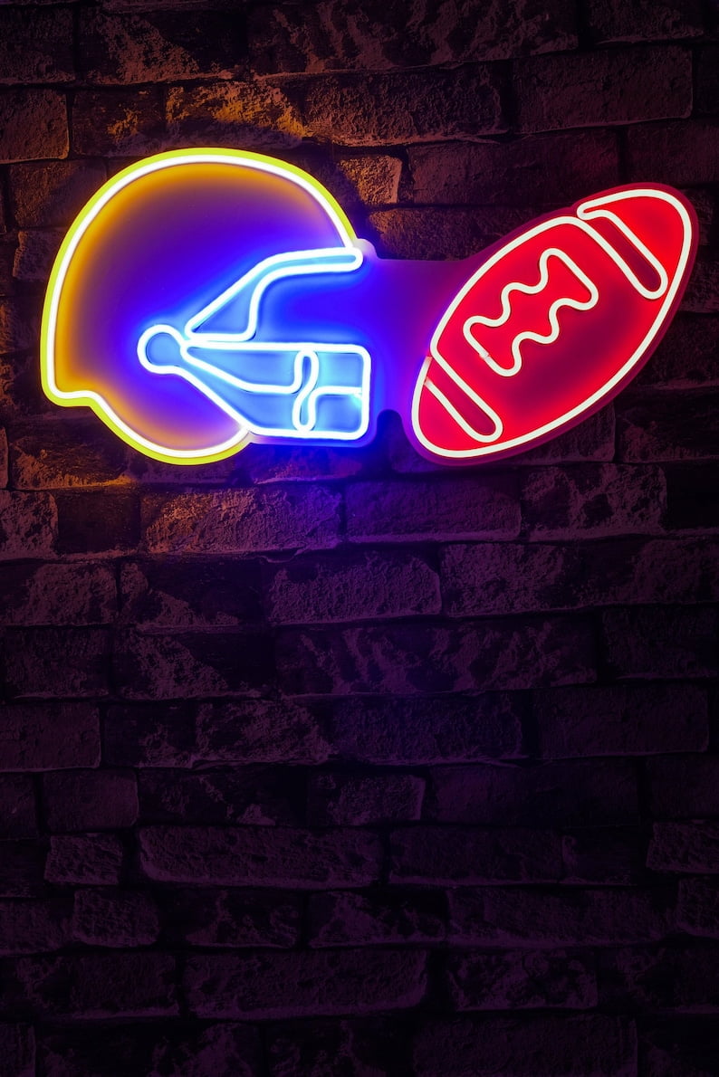 Decorative 21" Football and Helmet Led Neon Sign Red Football NFL Wall ...