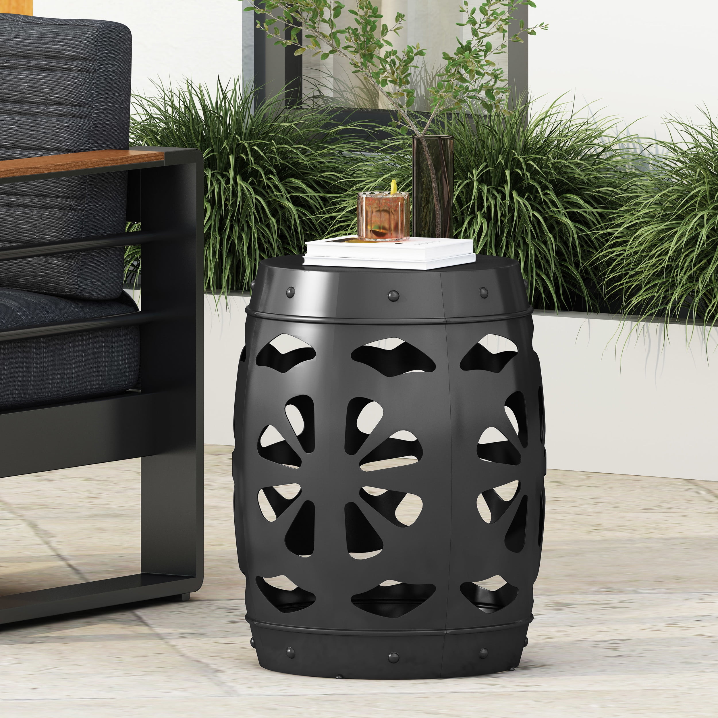 Burkehaven Metal Outdoor Side Table, Black - Walmart.com