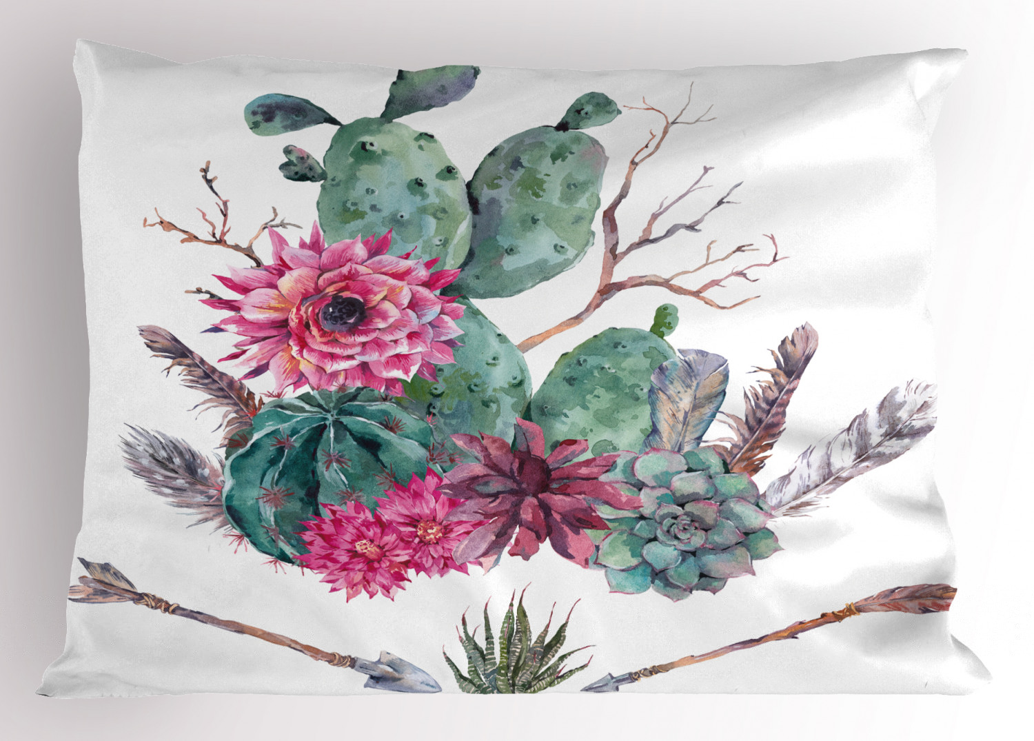 Cactus Pillow Sham Exotic Natural Vintage Style Watercolor Bouquet ...