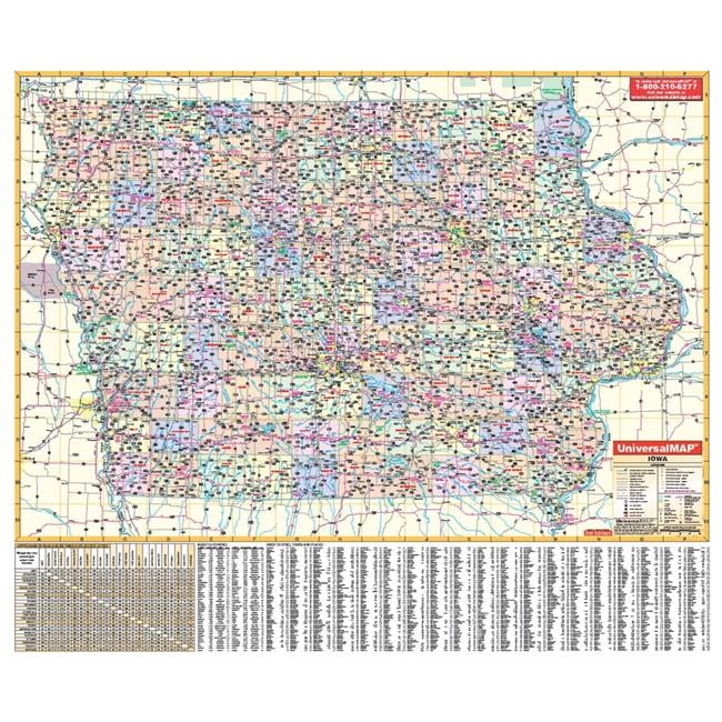 Univarsal 911641410001-62x54-LAM 62 x 54 in. Iowa State Wall Map ...