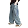 Boys Baggy Jeans Cartoon Embroidery Wide Leg Denim Pants for Big Kids ...