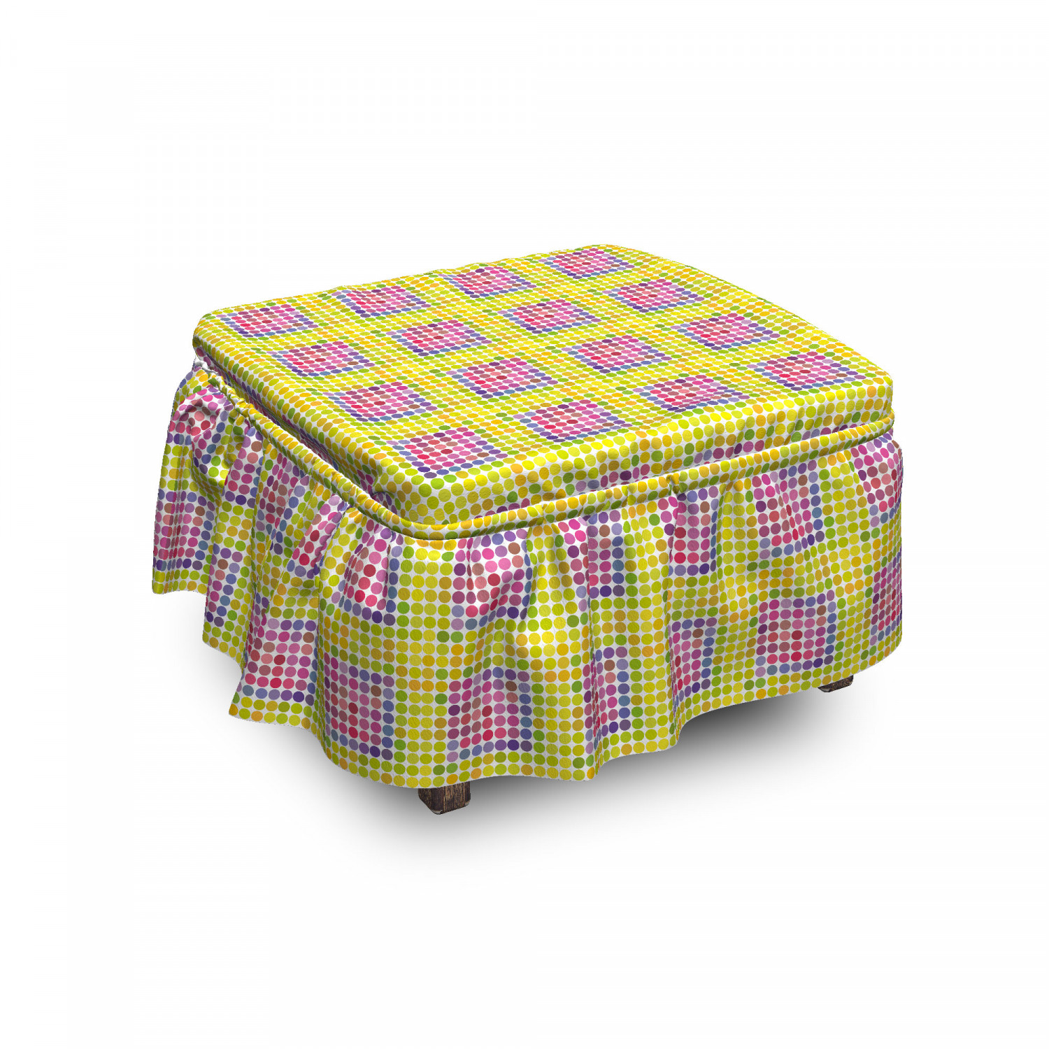 Geometric Ottoman Cover, Vivid Symmetric Rounds, 2 Piece Slipcover Set ...