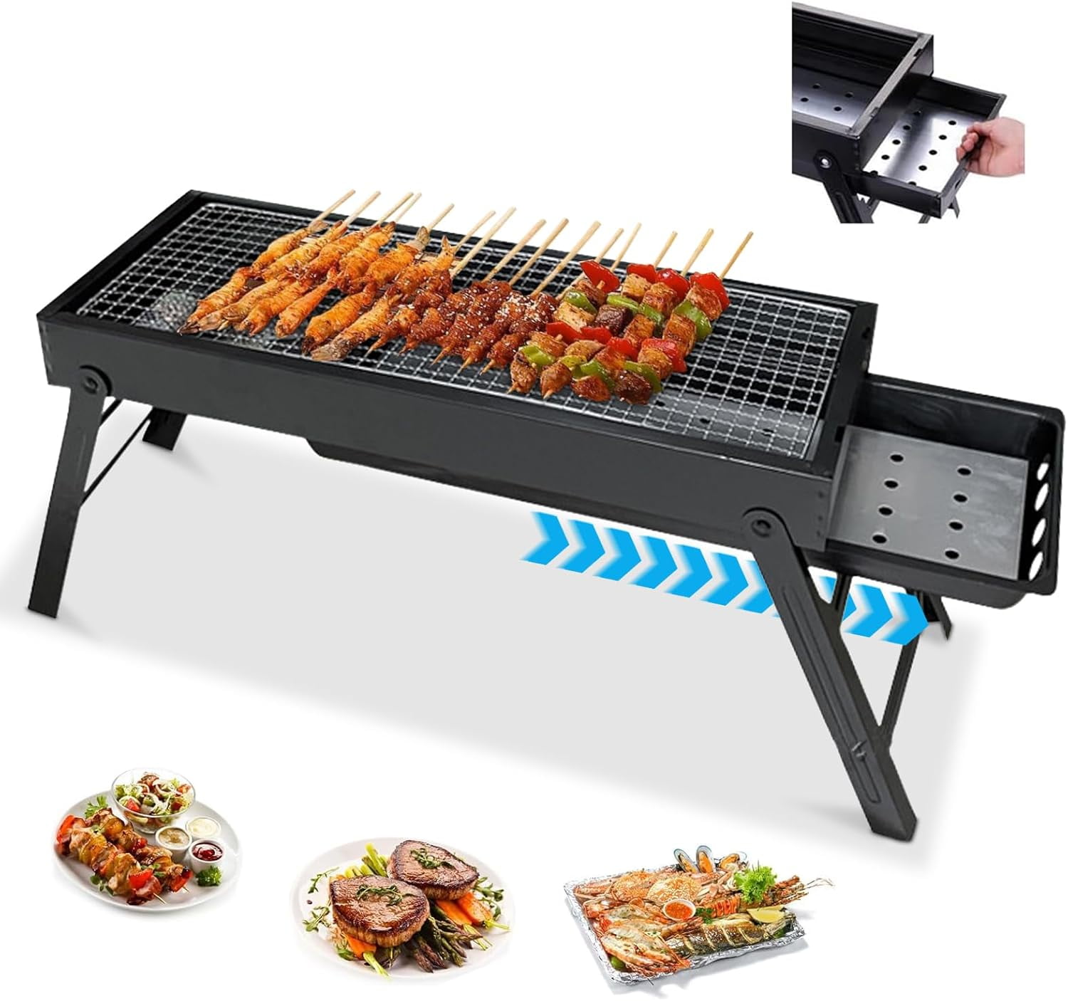 Asadores de Carne, 60 CM Parrilla de carbón, Parrilla Portatil Acero ...