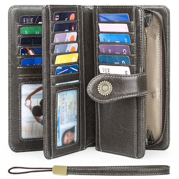 FALAN MULE Wristlet Wallets for Women Genuine Leather RFID Blocking ...