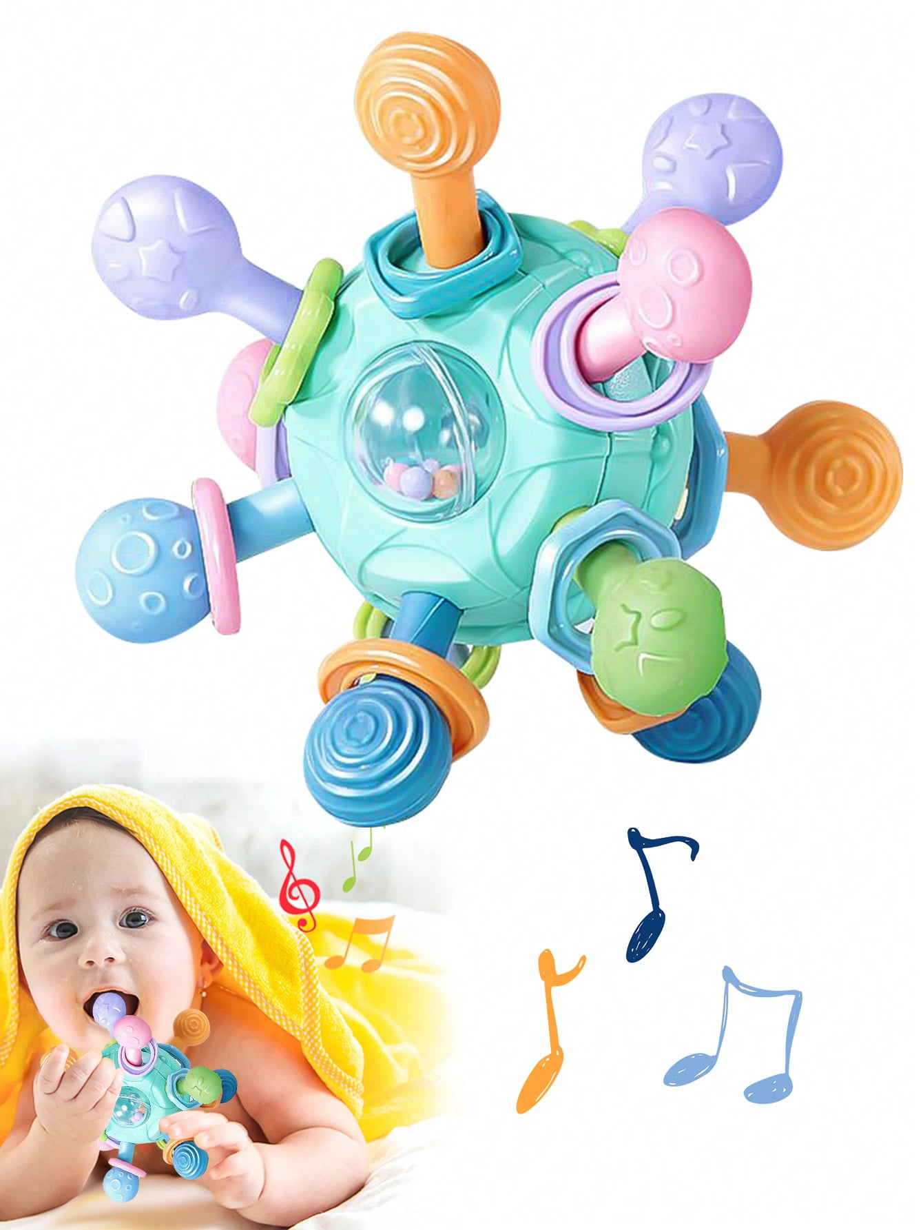 Baby Rotating Rattles Ball Toy Newborn Silicone Teether Grasping ...