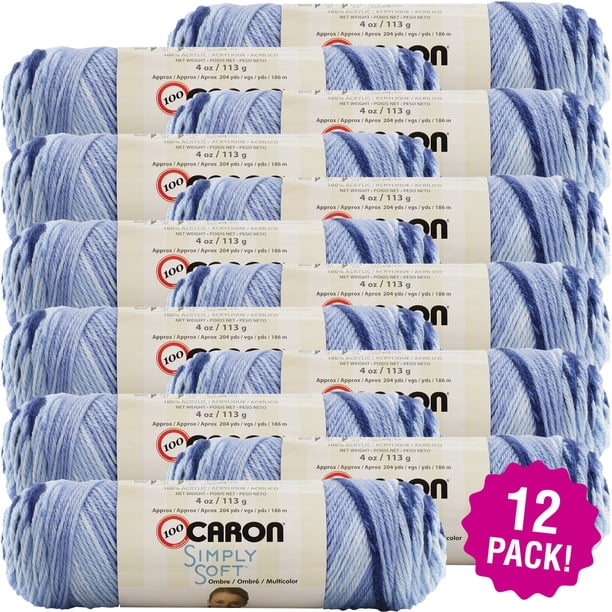 Caron Simply Soft Ombres Yarn - Saturday Blue Jeans, Multipack of 12 ...