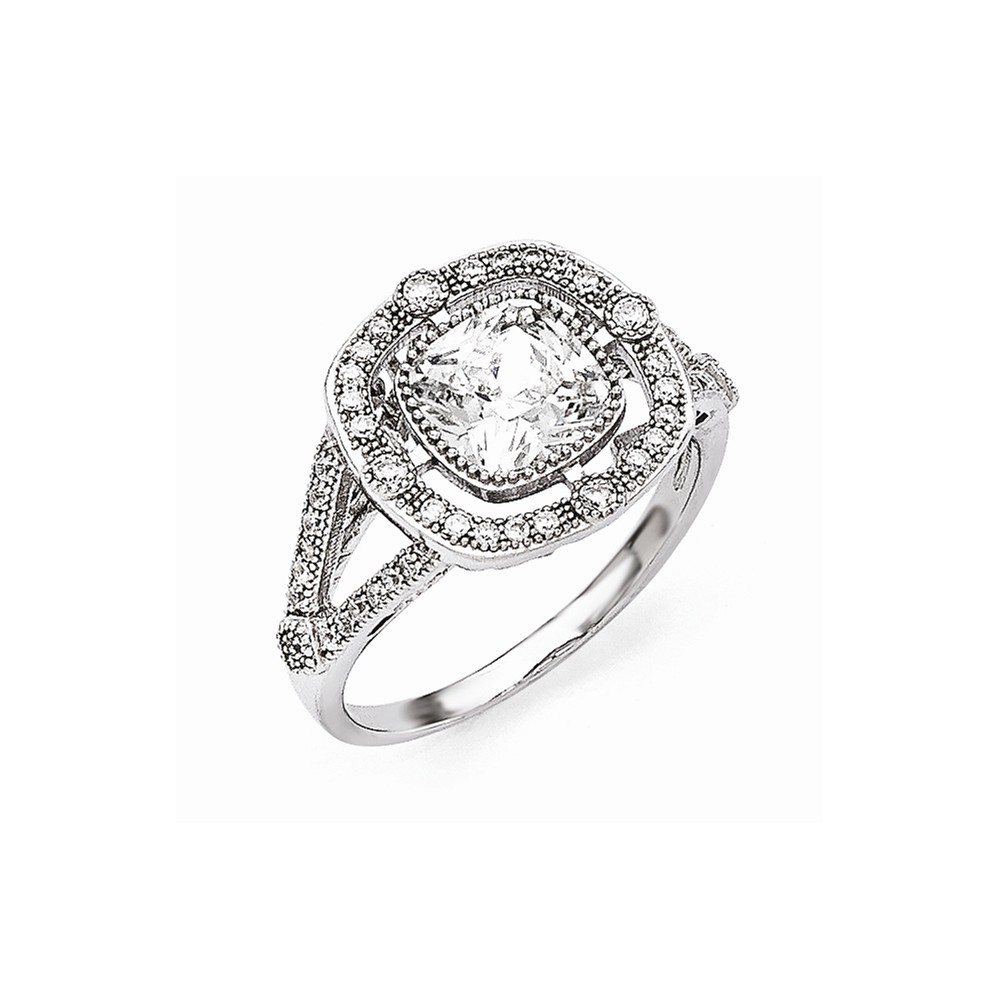 Ring Women Sterling Silver 13 MM Brilliant Embers And CZ Ring Size 7 ring-women-sterling-silver-13-mm-brilliant-embers-and-cz-ring-size-7
