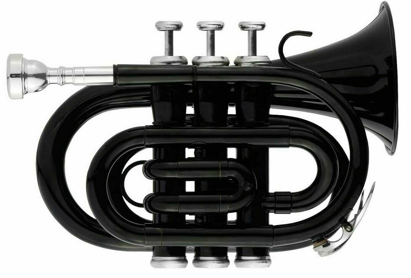 Bb POCKET TRUMPET Low Pitch Brass Musical Instrument | BLACK NICKEL ...