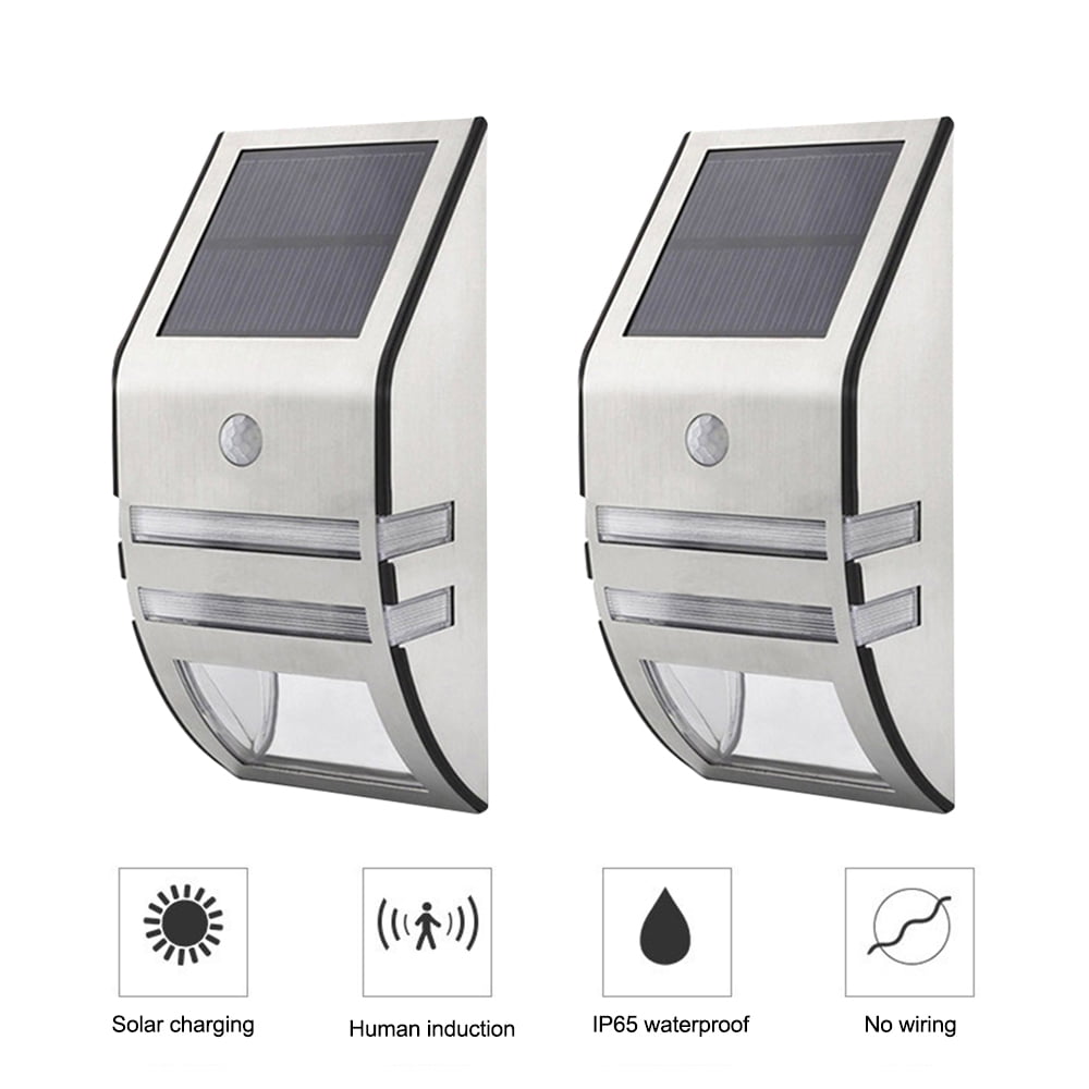 CJC 2 LED Solar Fence Post Lights Motion Sensor, Outdoor Waterproof ...