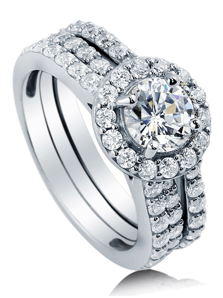 Rhodium Plated Sterling Silver Cubic Zirconia CZ Halo Engagement Insert ...