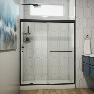 Frameless Shower Door, 56-60" W x 74" H Single Sliding Glass Door, With 5/16" Clear Tempered ...