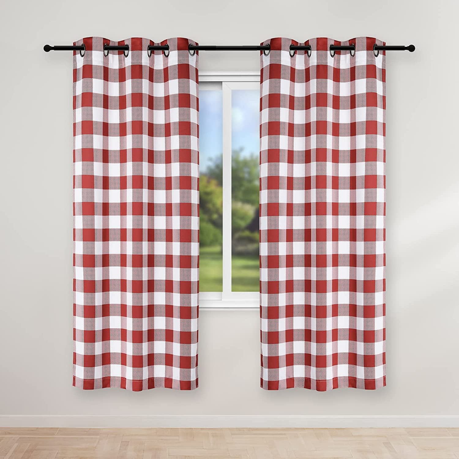Simple Deluxe Buffalo Check Gathered Window Curtain Pair of 2 -Plaid ...