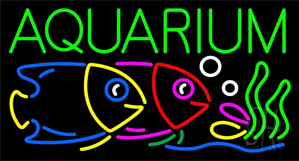 Green Aquarium Fish 2 LED Neon Sign 20" Tall x 37" Wide - inches Black ...