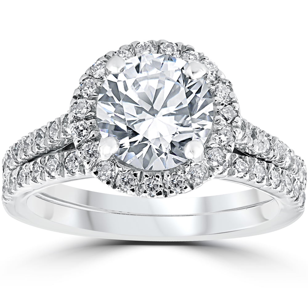 VS/SI1 2 3/4Ct Halo Diamond Engagement Wedding Ring Set 14k White Gold ...