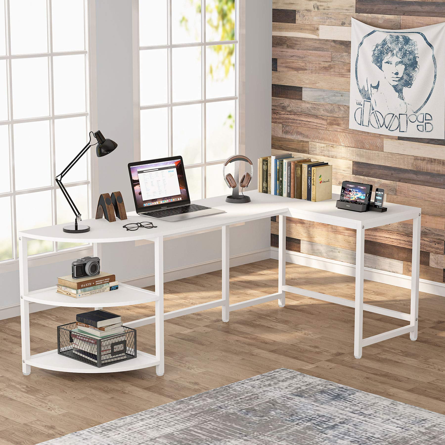 Tribesigns L-Shaped Desk with Corner Shelf, 74 inch Guam | Ubuy