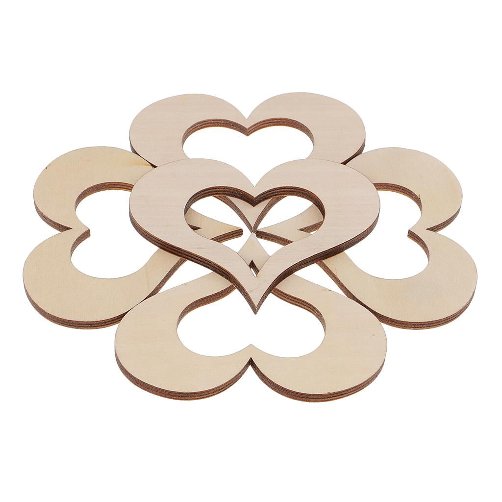 5 Pieces Unfinished Wood Hollow Heart Shape Wooden Pieces For Craft DIY ...