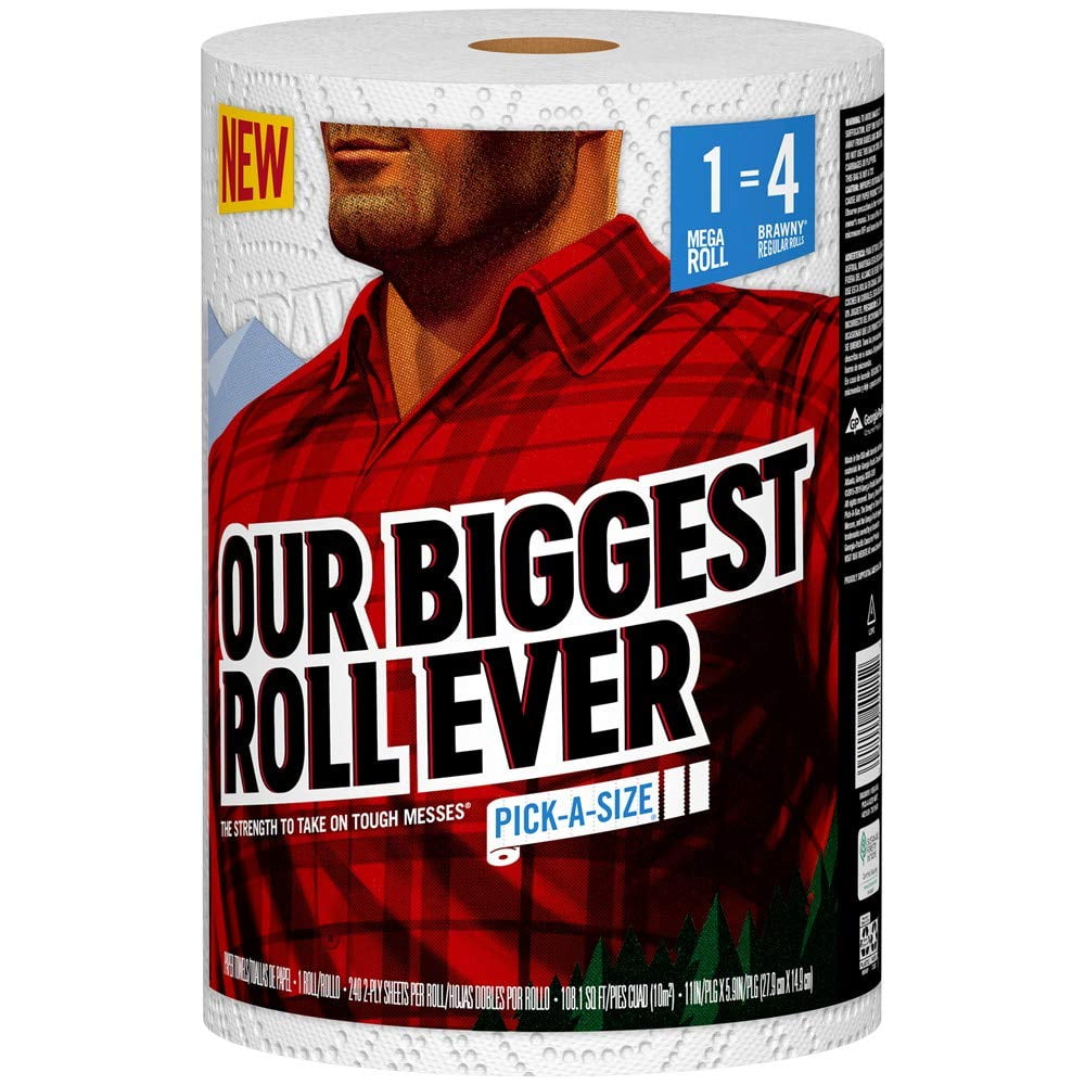 Brawny® Paper Towels, 1 Mega Roll = 4 Regular Rolls, Pick-A-Size Sheets ...
