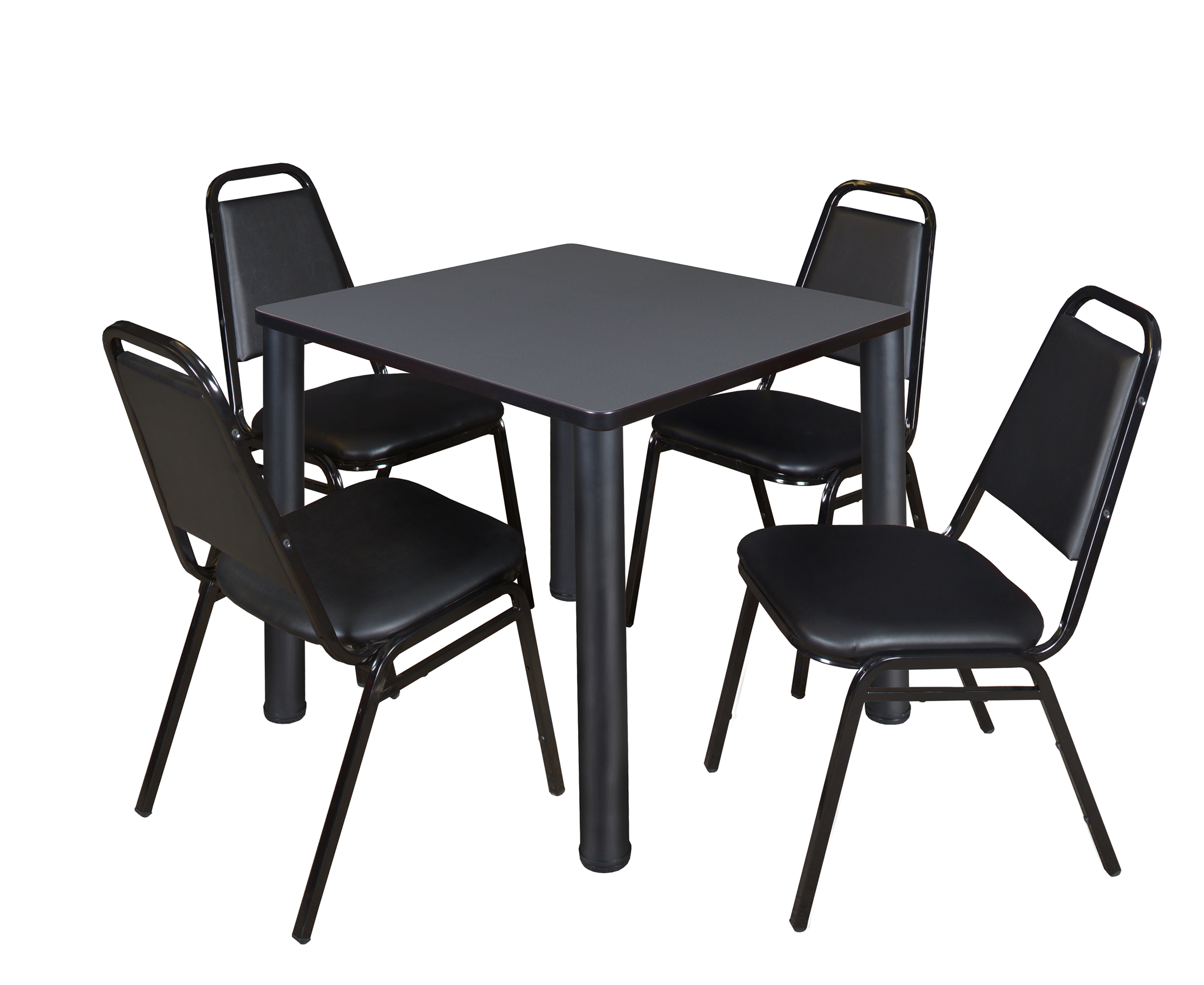 Kee 30" Square Breakroom Table- Grey/ Black & 4 Restaurant Stack Chairs ...
