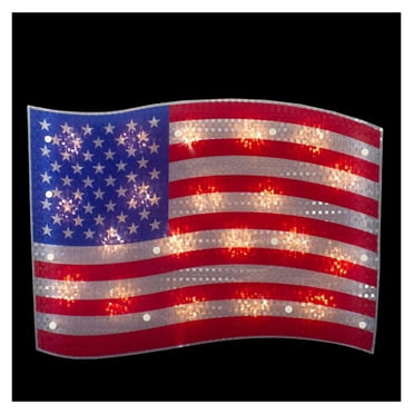 17.3'' Lighted Holographic American Flag Window Silhouette Decoration ...