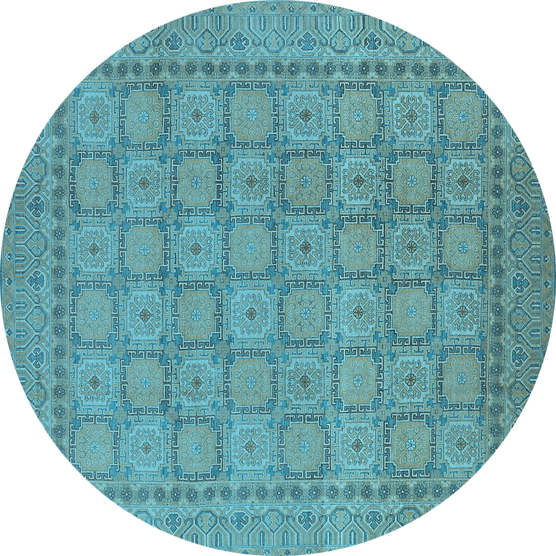 Ahgly Company Indoor Round Oriental Light Blue Industrial Area Rugs, 5 ...