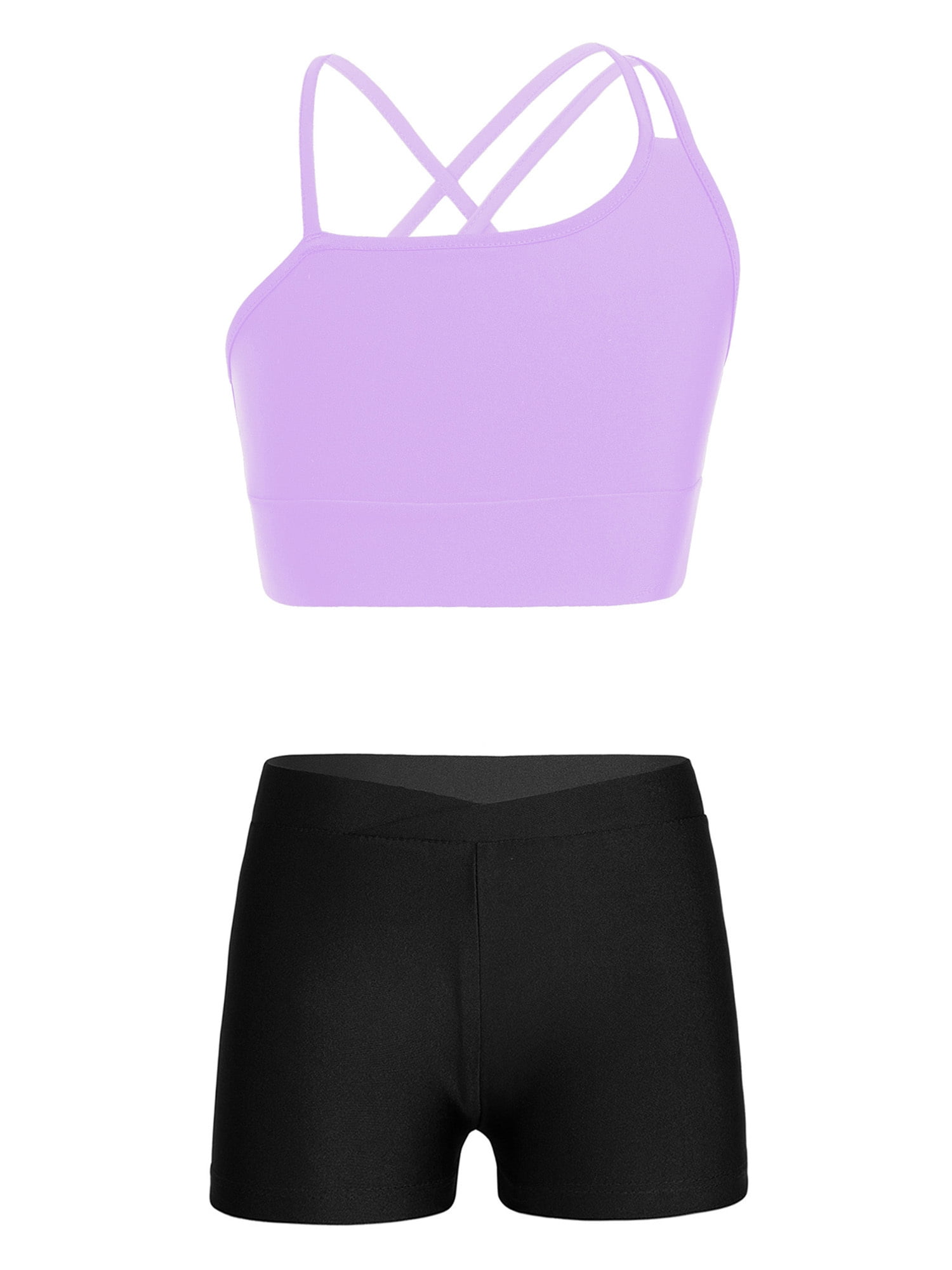 iEFiEL Kids Girls Asymmetrical Strappy Crop Top with Boyshorts for ...