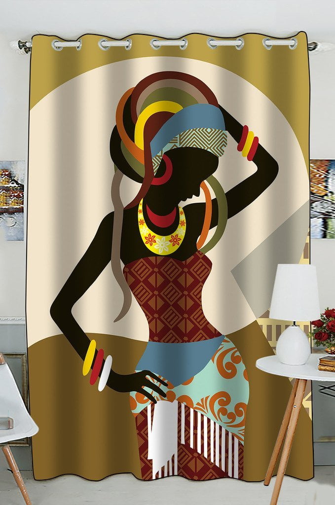 GCKG Popular African Woman Window Curtain Kitchen Curtain Size 52(W) x ...