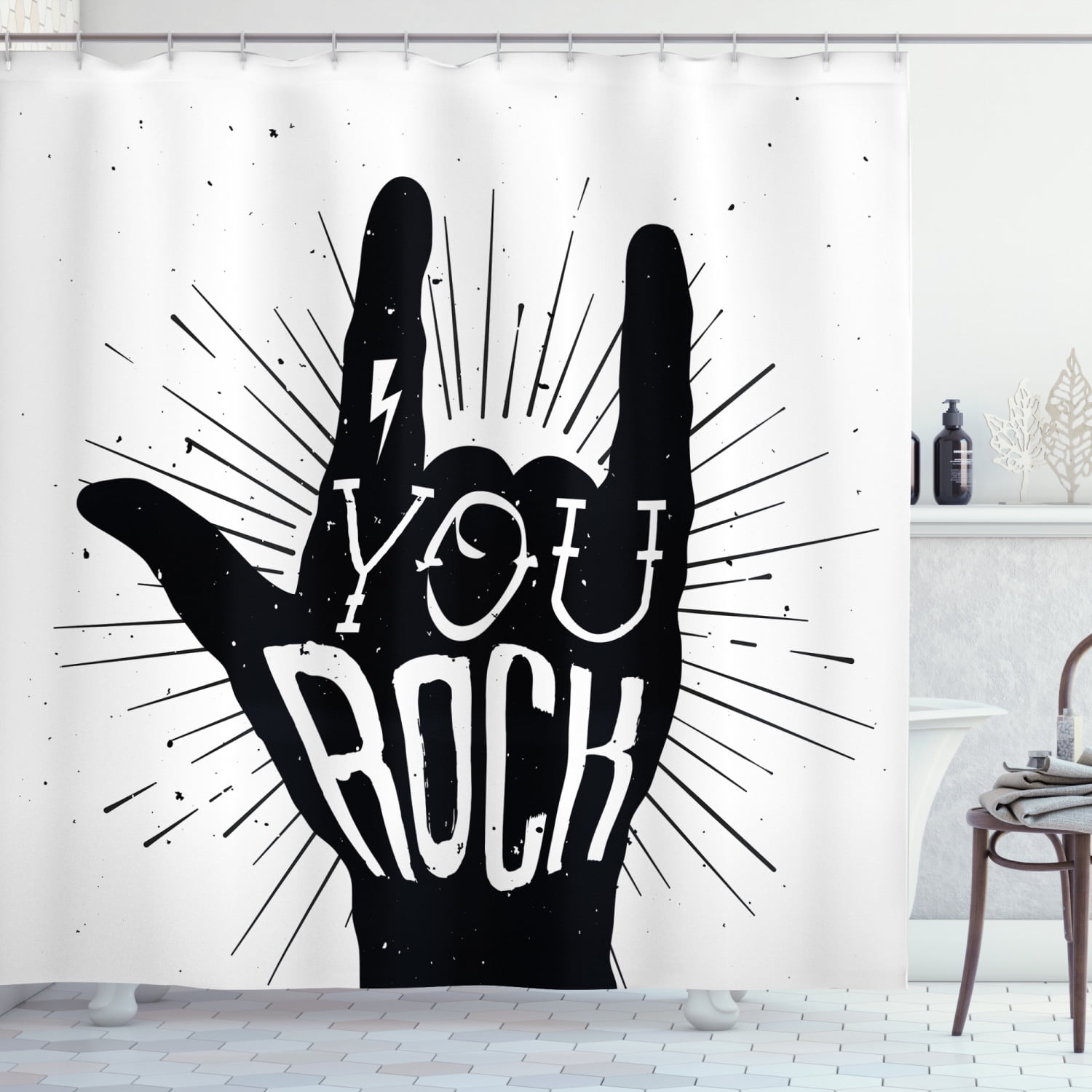 Ambesonne Rock Music Shower Curtain, You Rock Words Art, 69"Wx75"L ...