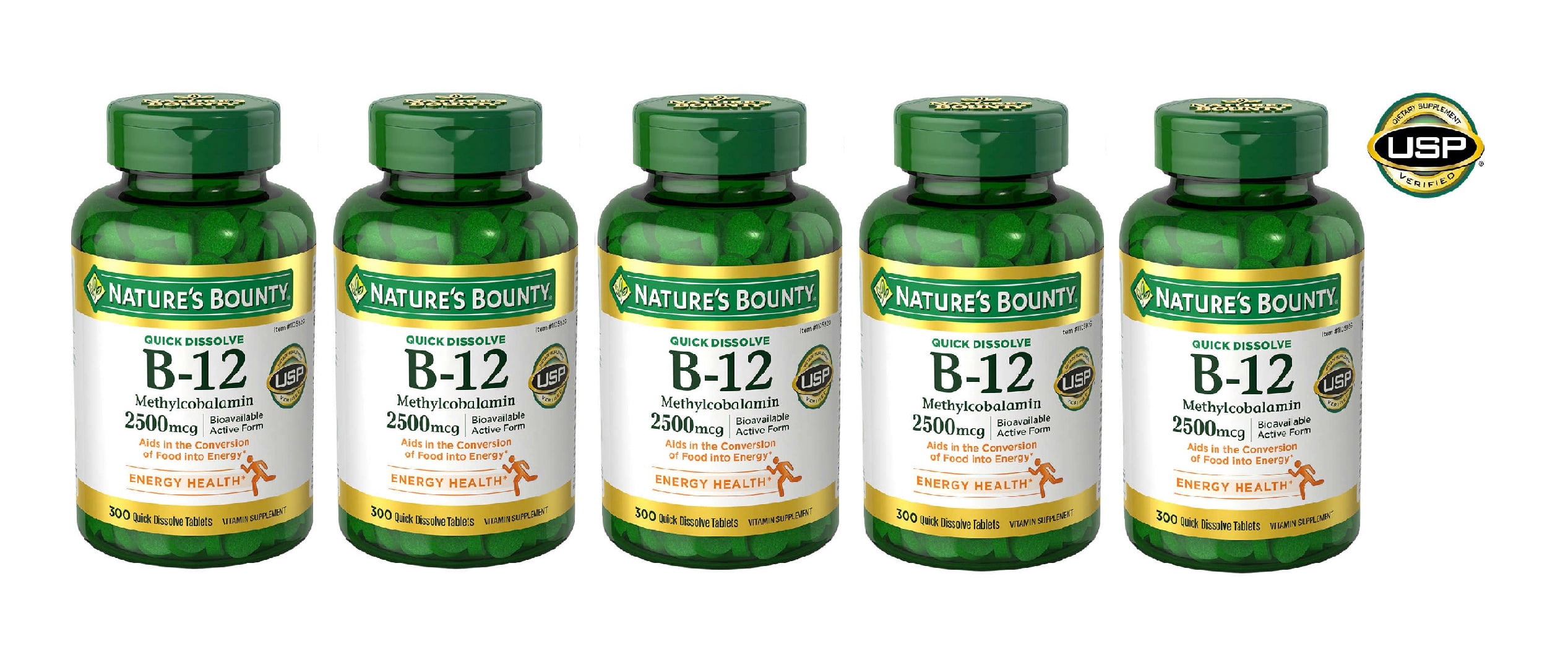 Nature's Bounty Vitamin B-12 2500 mcg, 300 Quick Dissolve Tablets 5PK ...
