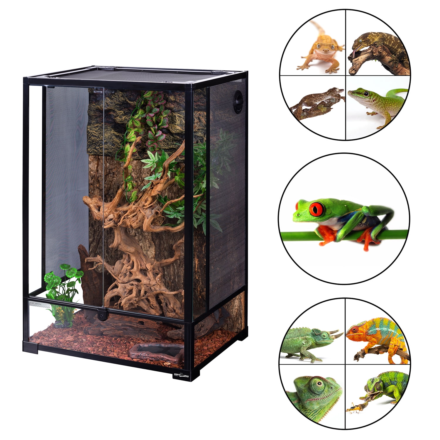 REPTI ZOO Terrario de Vidrio para Reptiles, Grande Doble Puerta Frontal ...