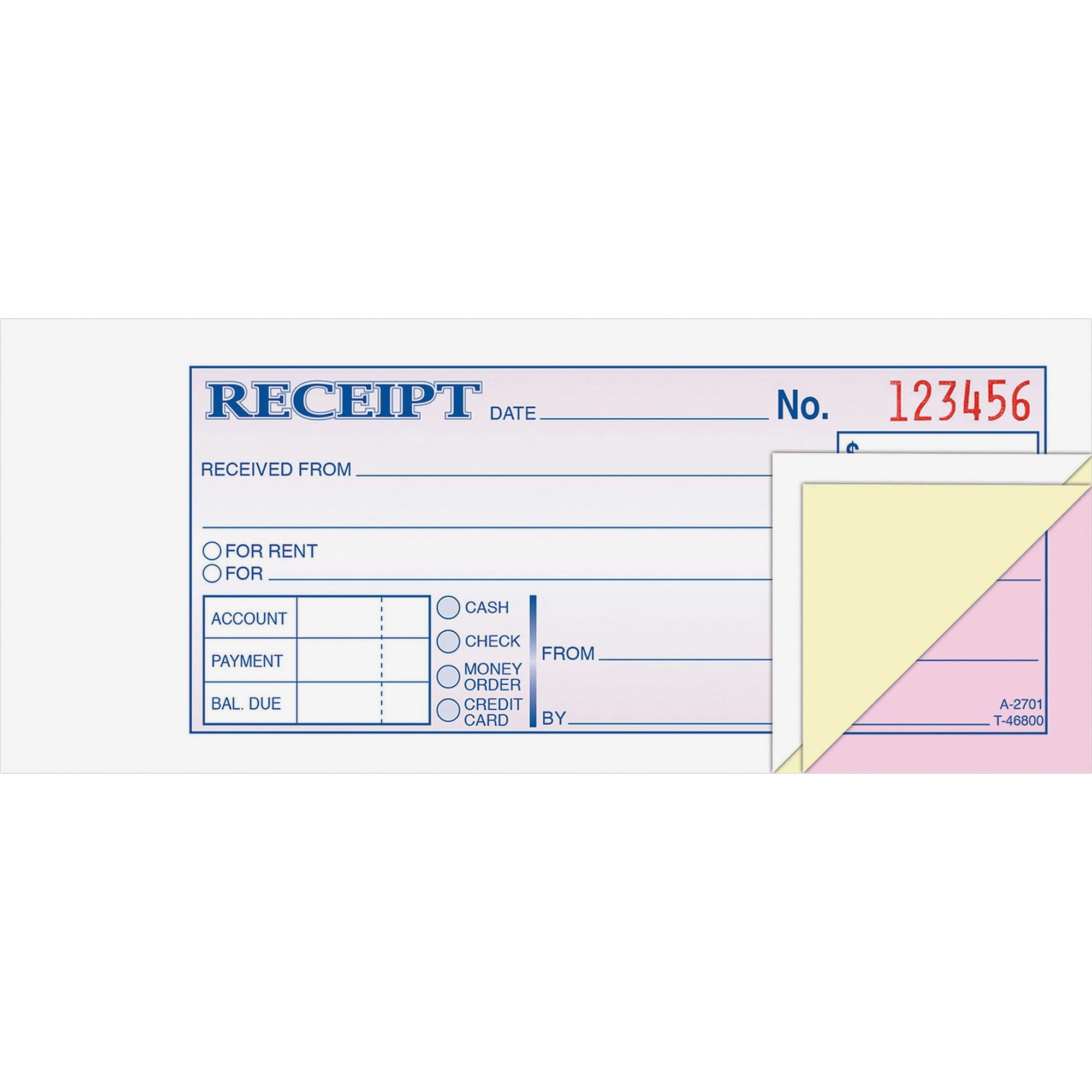 Adams Receipt Book, 2 3/4 x 7 3/16, Three-Part Carbonless, 50 Forms ...