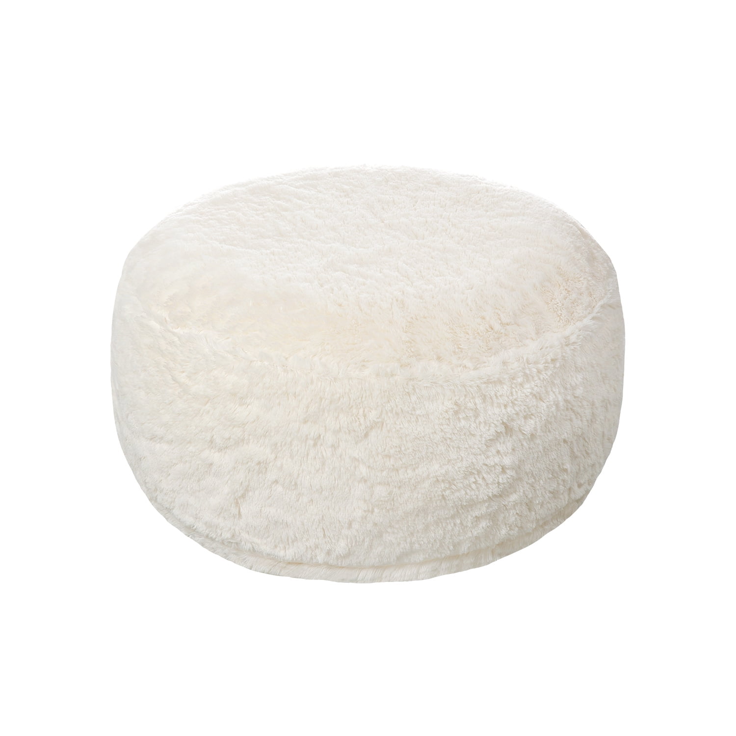 KAWELL Mongolian Faux Fur Inflatable Ottoman, Round Foot Rest, Vanity ...