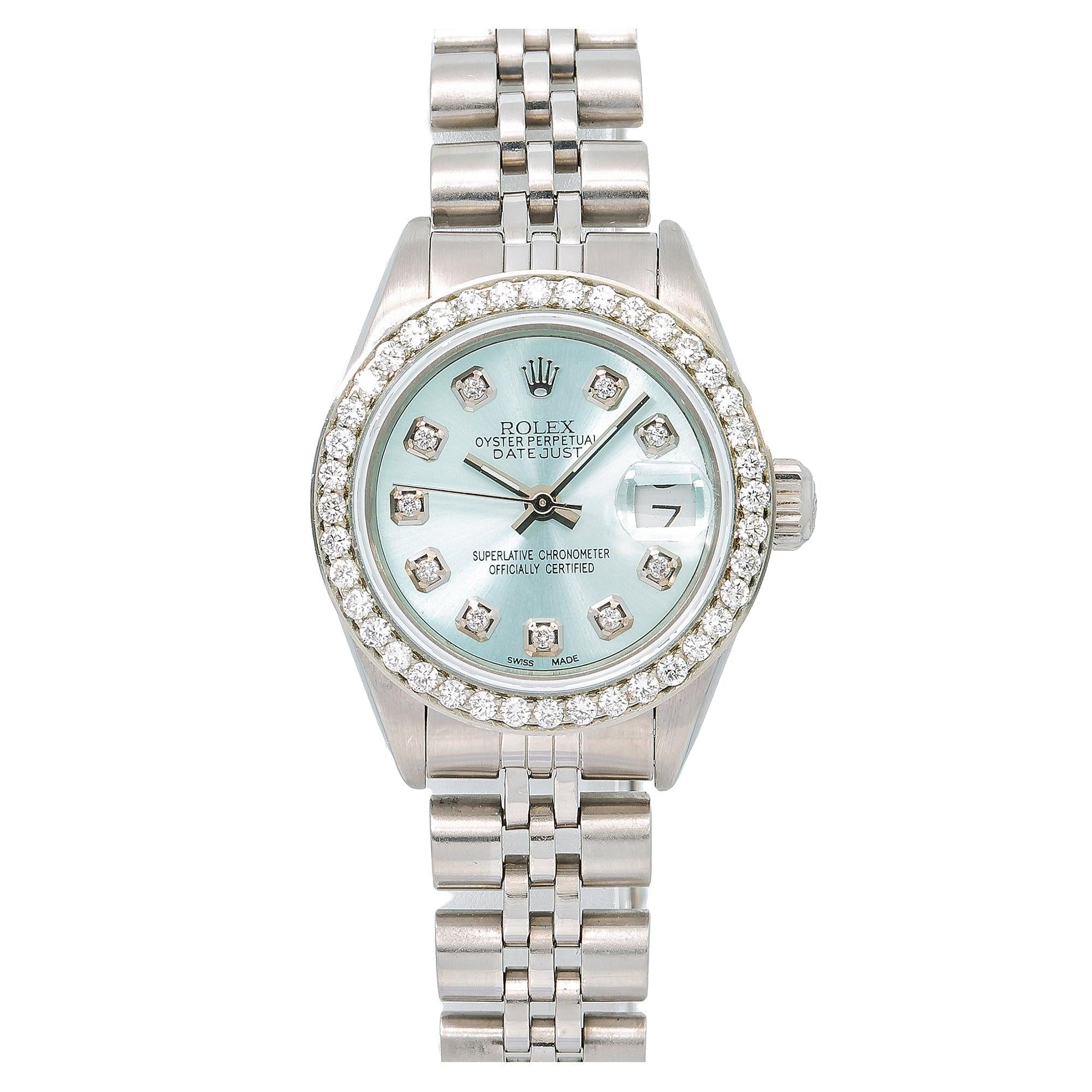 Pre-Owned Rolex Datejust 26MM 6916 Ice Blue Diamond Dial Diamond Bezel ...