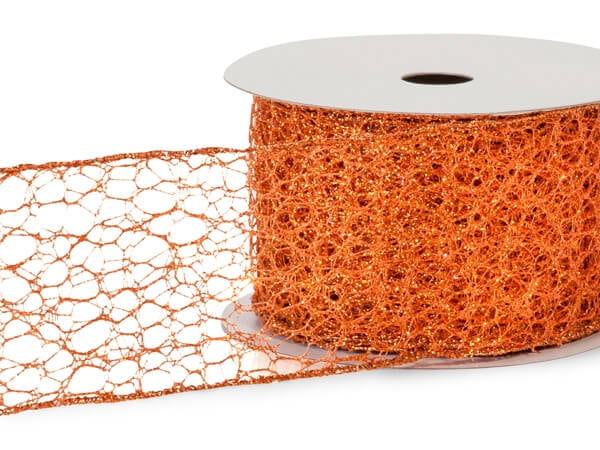 Pack of 1, Glitter Orange Mesh Wired Ribbon, 2-1/2" x 10 Yards For ...