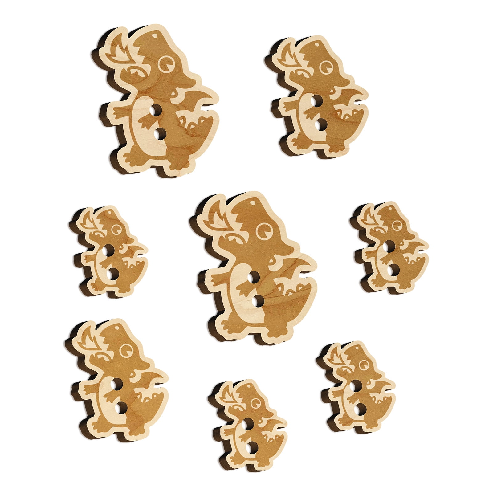 Cute Little Dragon Breathing Fire Wood Buttons for Crochet Knitting ...