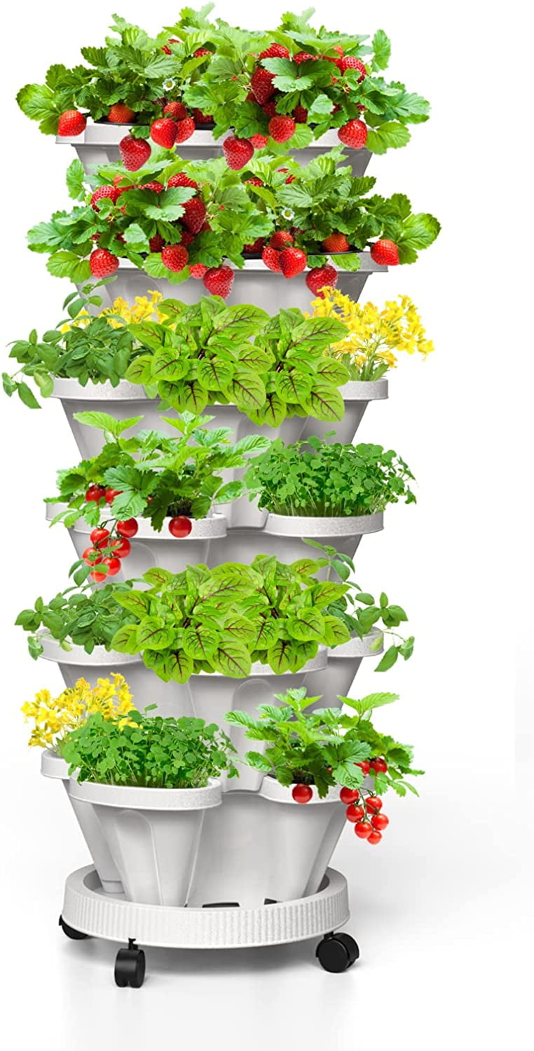 GUAIPOU Strawberry Vertical Planter Tower Garden, 6 Tiered Stackable ...