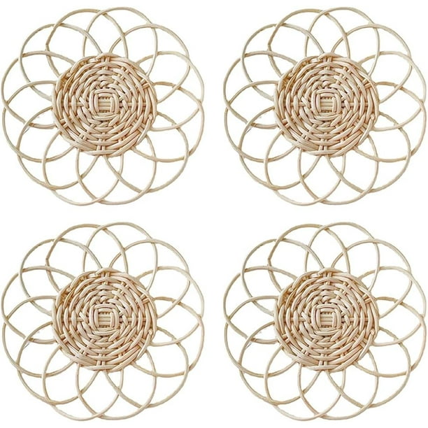 Set of 4 Handmade Rattan Coaster Boho Natural Wicker Woven Coaster ...