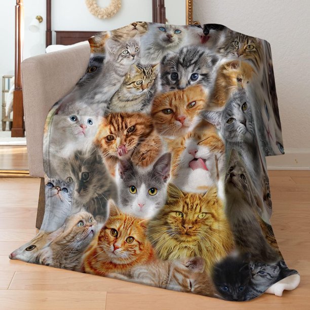 3D Printed Blanket Flannel Cat Pattern Blanket Nap Air Conditioning ...