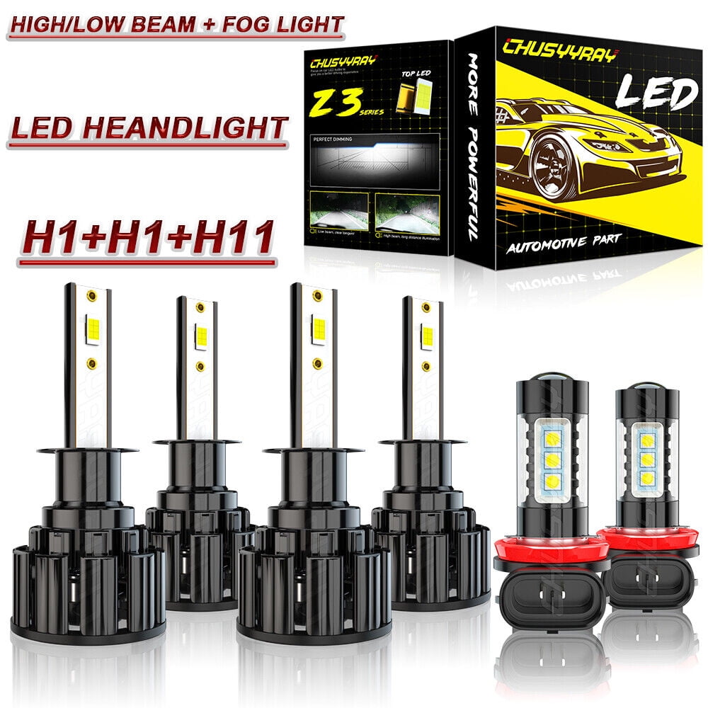 H1+H1+H11 LED Light Bulb Combo LED Headlight HI/LO Beam + Fog Light 6x ...