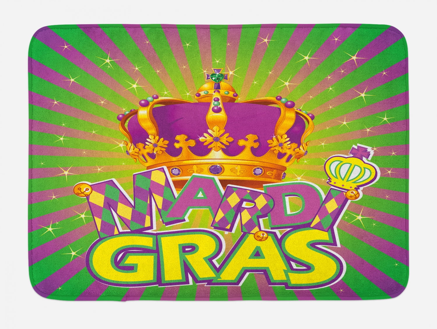 Mardi Gras Bath Mat, Antique Crown on Vintage Radial Backdrop Lettering ...