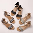 2026 New Women's Gold Braided Rhinestone Wedge Sandals, Open Toe Cork ...